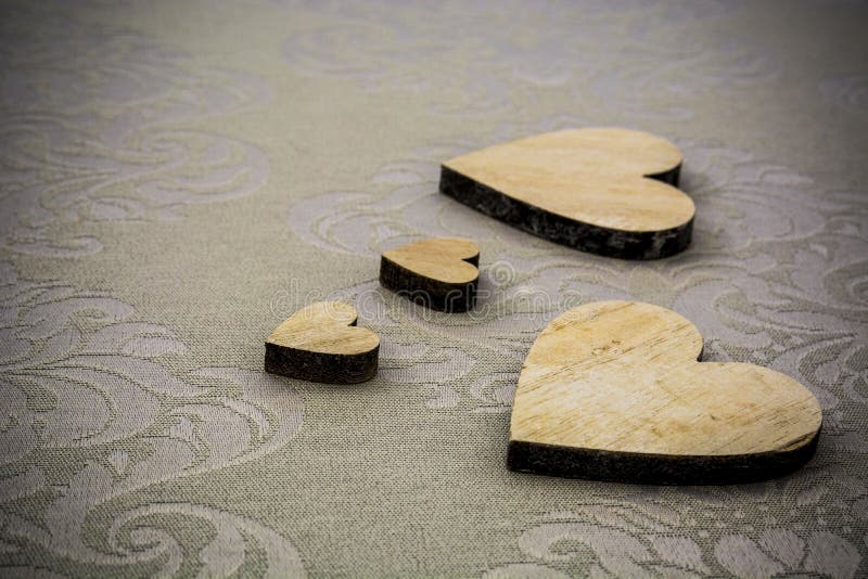 Wooden Heart Decorations on a Table Colour Version Stock Photo - Image ...