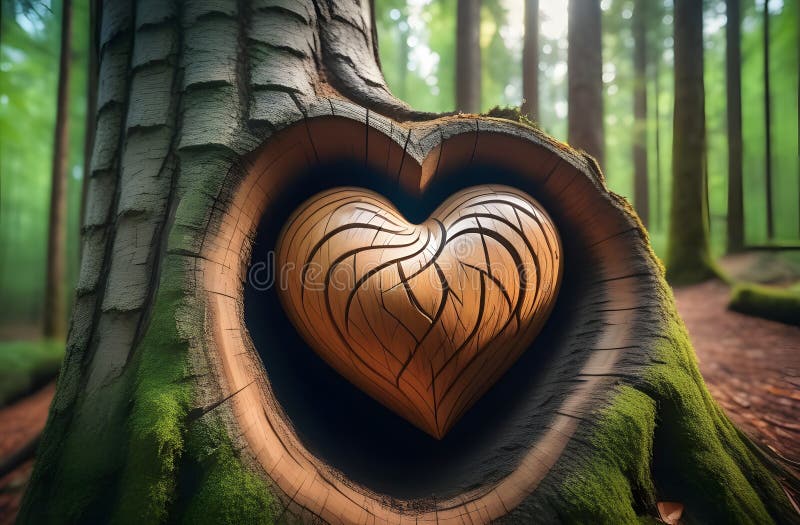 Wooden Heart in the Forest. Generative AI Stock Image - Image of ...