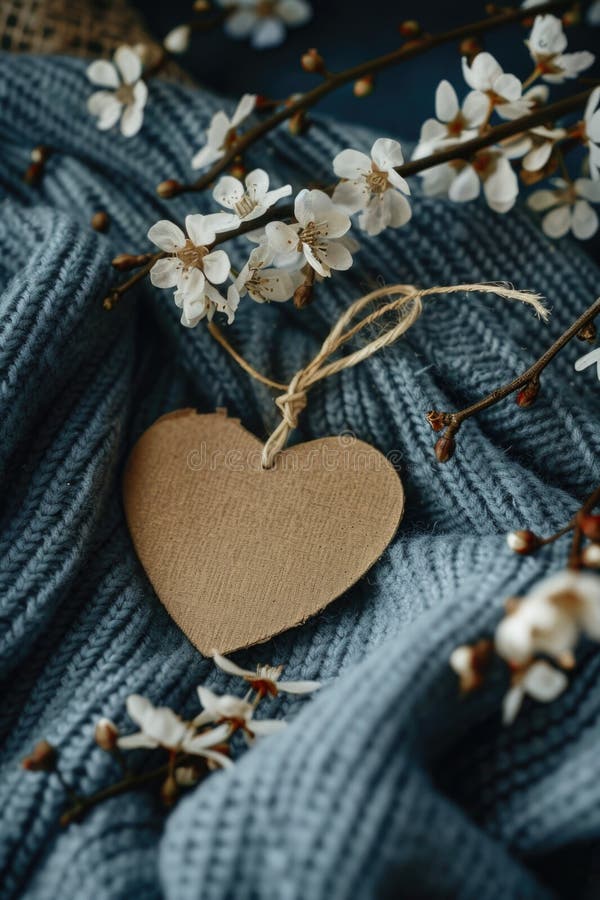 A Wooden Heart Hangs from a Blue Blanket, Perfect for Decorating or ...