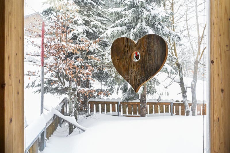 Wooden Heart on the Window Winter Love Stock Image - Image of february ...