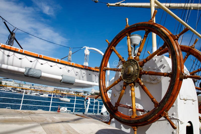 The Wooden Helm of a Sailing Ship. Stock Photo - Image of cruise ...