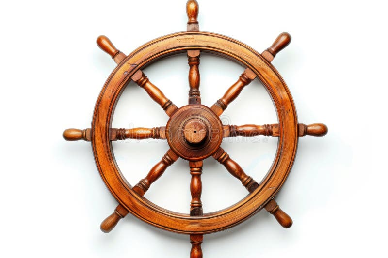 Wooden Helm Wheel Isolated on White Background Stock Illustration ...