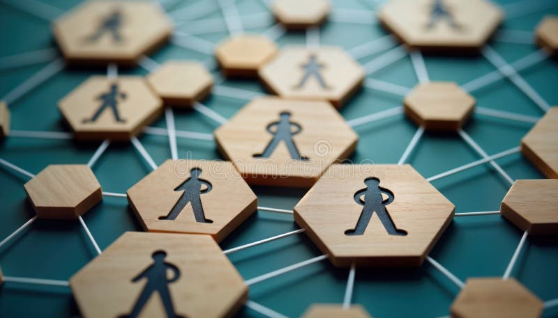 Wooden Hexagonal Shapes Interconnected with Lines Represent Employees ...