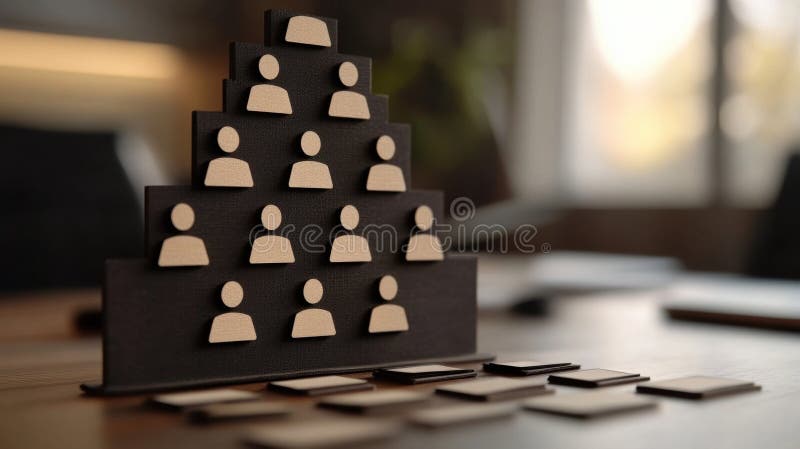 Wooden Hierarchy Pyramid with Human Icons on a Desk in a Modern Office ...