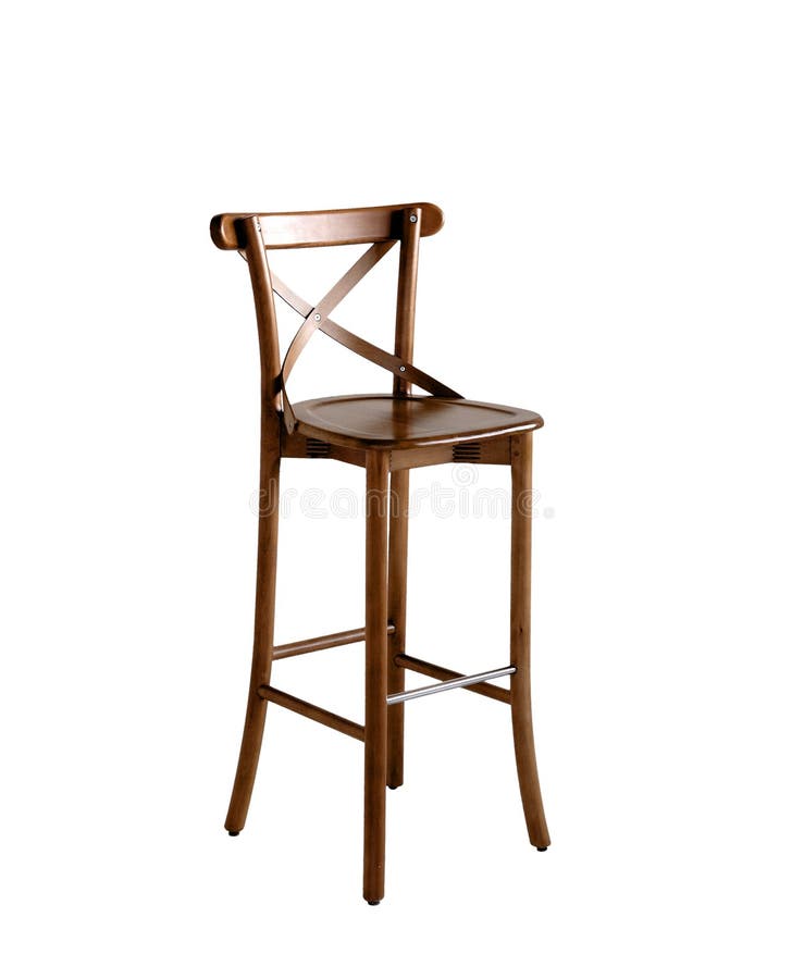 Wooden High Comfortable Bar Stool for Pub Isolated on White Background ...