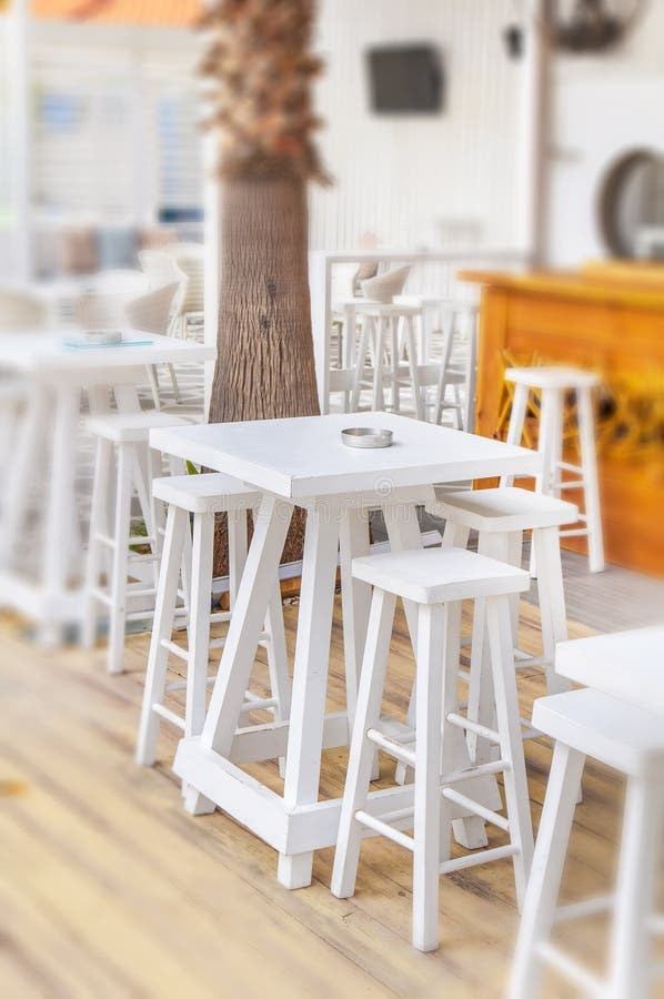 Wooden High Siting Table in Beach Club Open Stock Photo - Image of high ...