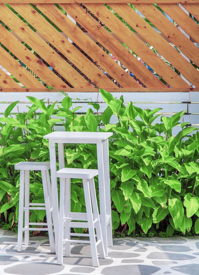 Wooden High Siting Table in Beach Club Open Stock Photo - Image of life ...