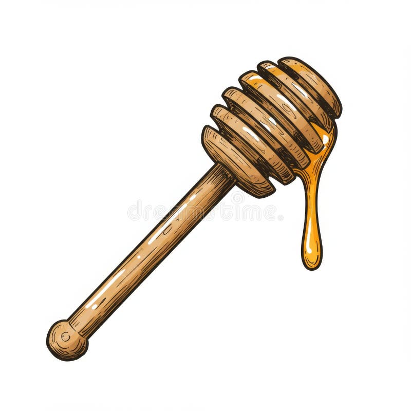 Wooden Honey Dipper with Dripping Honey Illustration Stock Illustration ...