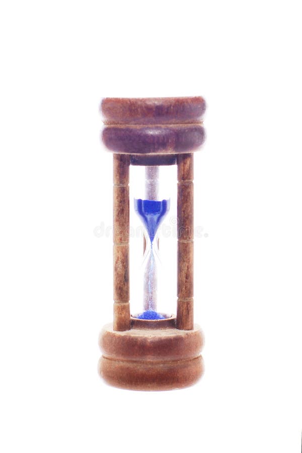 Wooden Hourglass with a Blue Sand Flowing Down Stock Image - Image of ...