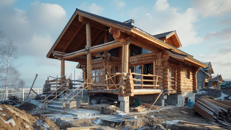 A Wooden House Being Built on a Sunny Day. Perfect for Construction ...