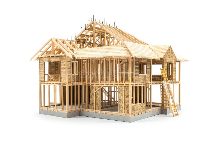 A Wooden House Being Built on a White Background Stock Image - Image of ...