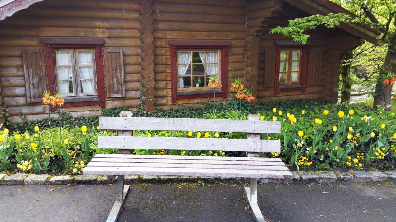 Wooden house with bench . stock image. Image of camping - 54311851
