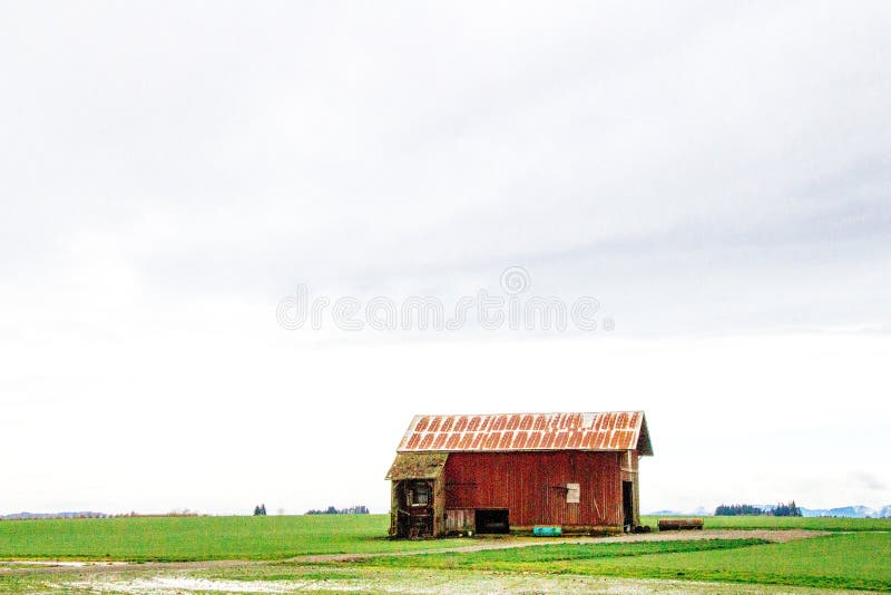 Wooden House Built in a Large Green Field Stock Photo - Image of home ...