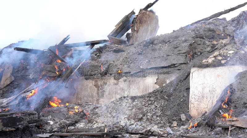 The House Burned Down. Smoking, Blackened Rubble of Structure that Has ...