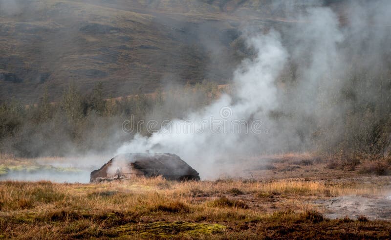 Wooden House Burning Down with Smoke and Mountains Stock Image - Image ...