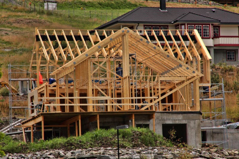Wooden House Construction, Norway Editorial Photo - Image of rural ...