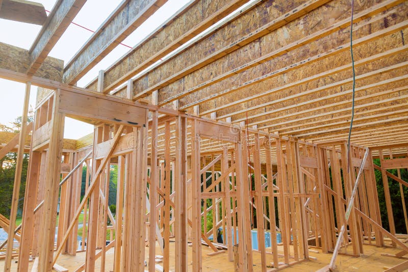 Wooden House Frame Structure on a New Development Stock Photo - Image ...