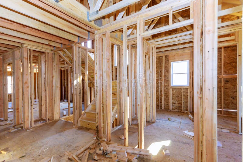 Wooden House Frame Structure on a New Development Stock Photo - Image ...