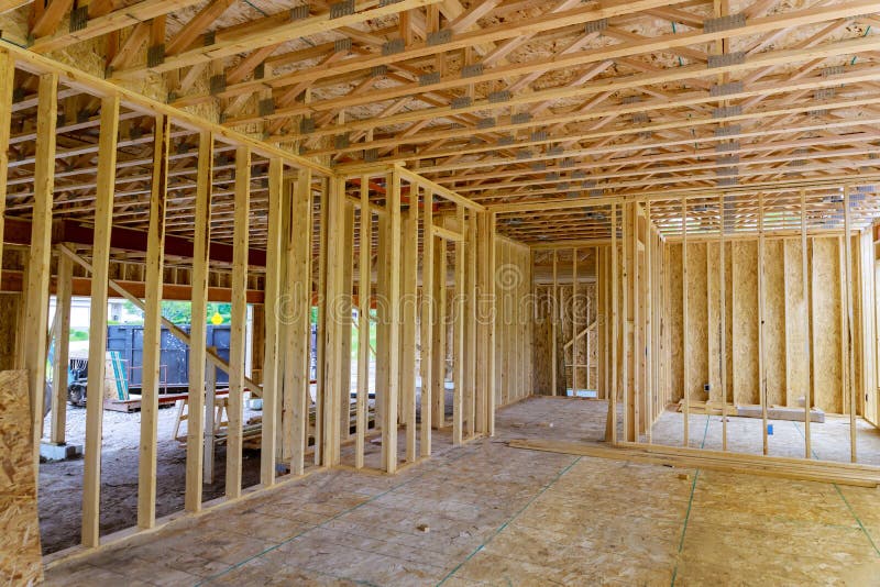 Wooden House Frame Structure on a New Development Stock Photo - Image ...