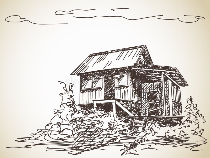 Rural House in Mountains, Hand Drawn Illustration, Traditional Nepali ...