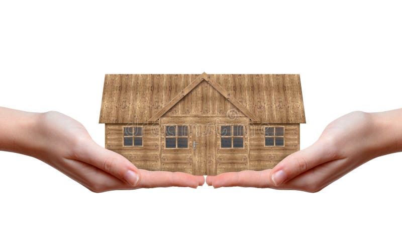 Wooden house in hands stock image. Image of model, human - 70199167