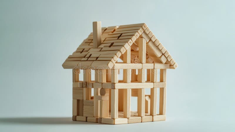 A Wooden House Made of Sticks on a White Surface Stock Illustration ...