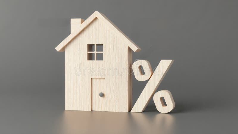 Wooden House Model with Percentage Sign Stock Illustration ...
