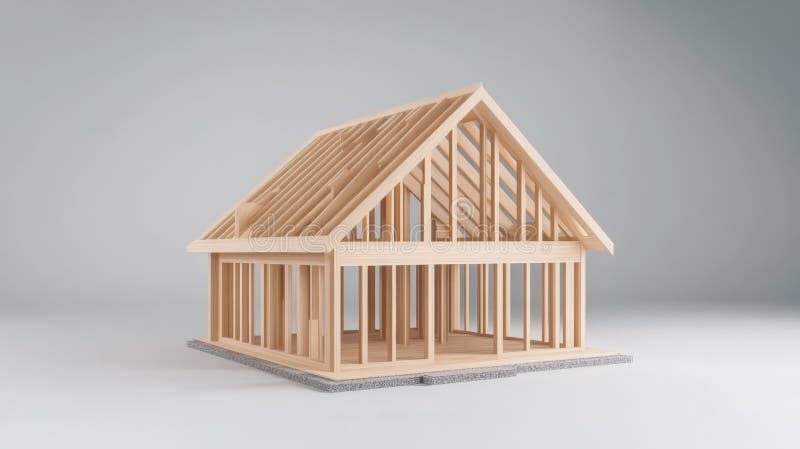 Wooden House Model Showcasing Framing and Architectural Design ...