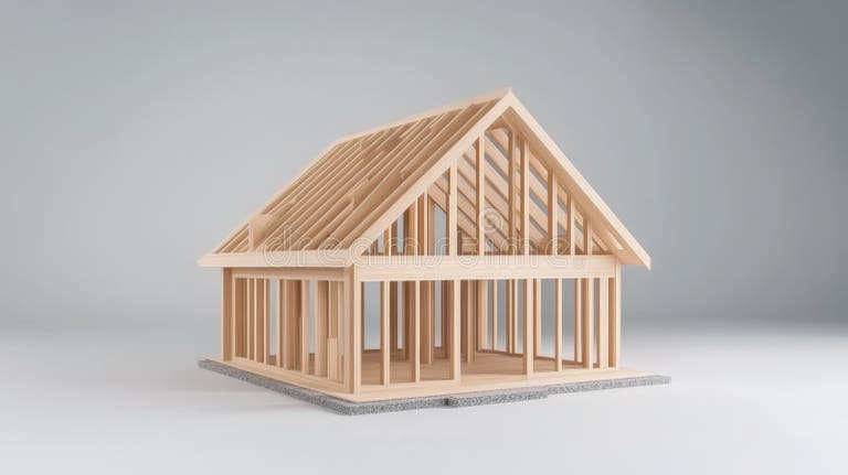 Wooden House Model Showcasing Framing and Architectural Design ...