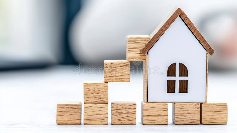 Wooden House Model on Stacked Blocks Stock Illustration - Illustration ...