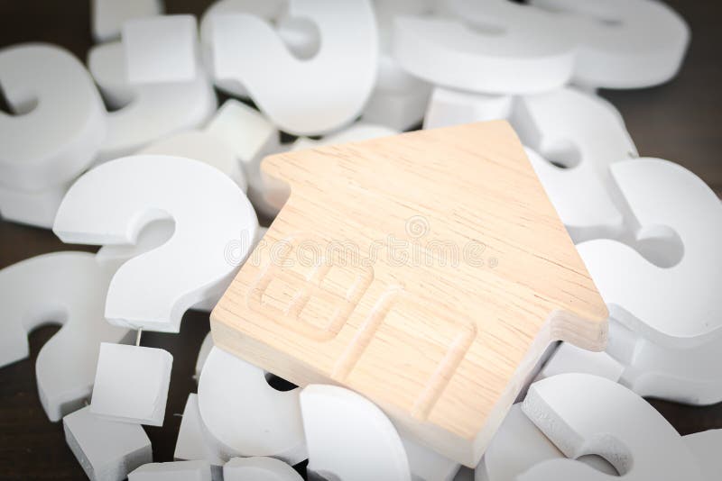 Wooden House Over Group of White Question Mark , Problem Concept Stock ...