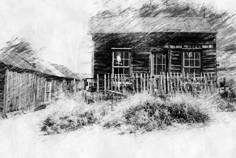 Wooden House in Pencil Drawing Style Stock Illustration - Illustration ...