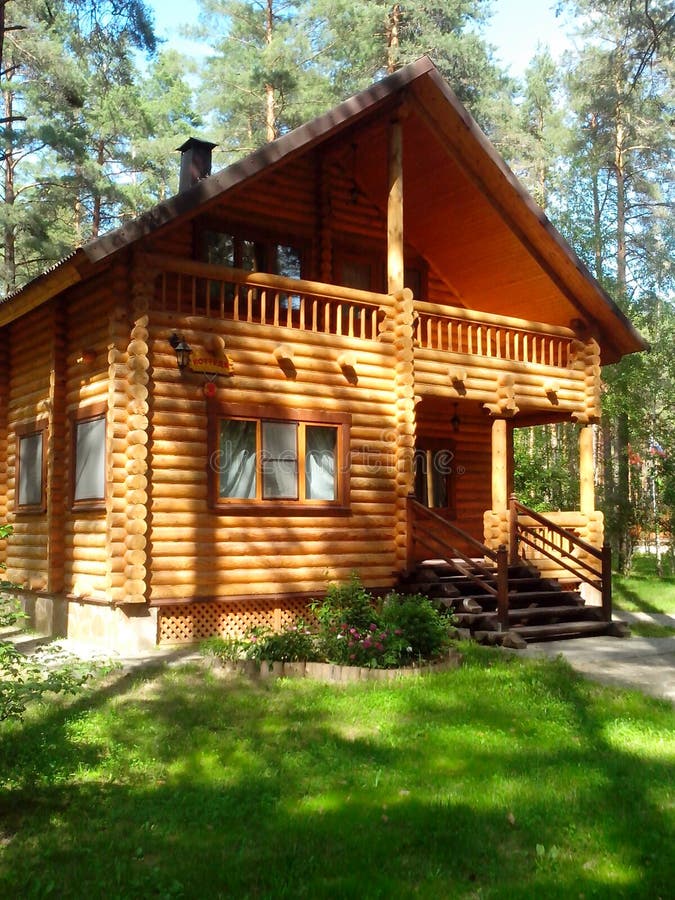 A Wooden House in Pine Forest Stock Image - Image of summer, wooden ...