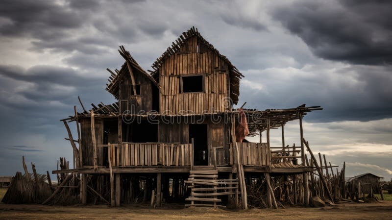 Wooden House of Poor People Stock Photo - Image of village, landscape ...
