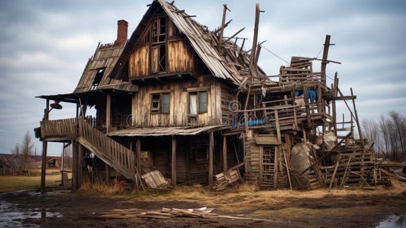 Wooden House of Poor People Stock Illustration - Illustration of ...