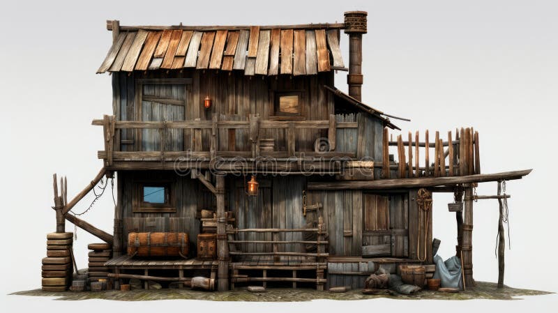 Wooden House of Poor People Stock Illustration - Illustration of ...