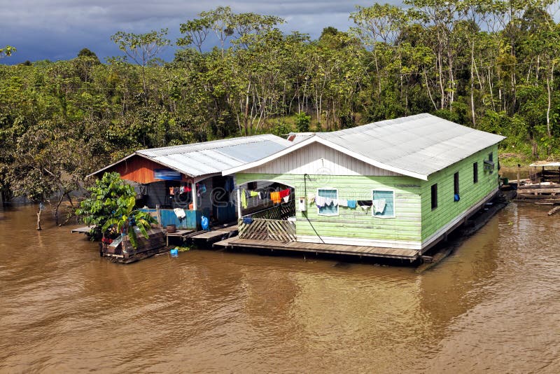 Wooden House on the River in Brazil Amazon Stock Image - Image of rafts ...