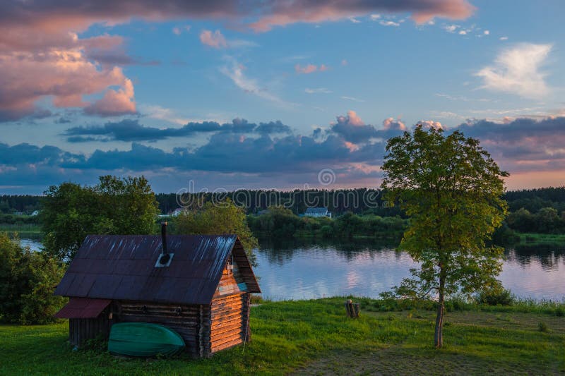 Wooden house on the river stock photo. Image of local - 74505694