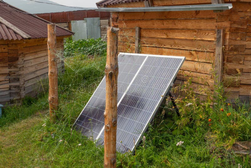 Wooden House with Solar Panel Stock Image - Image of electricity, cell ...