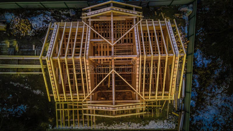 Wooden House Under Construction Made of Timber Stock Photo - Image of ...