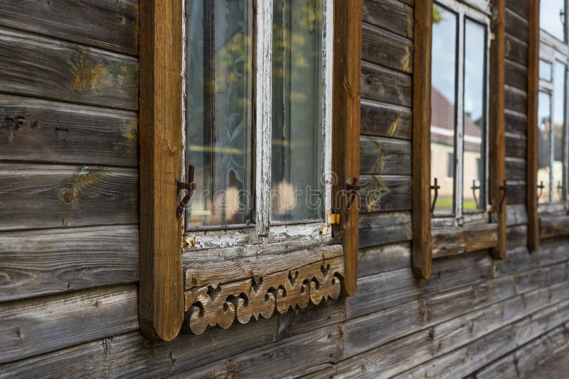 Wooden House and Windows with Patterns Stock Photo - Image of outside ...