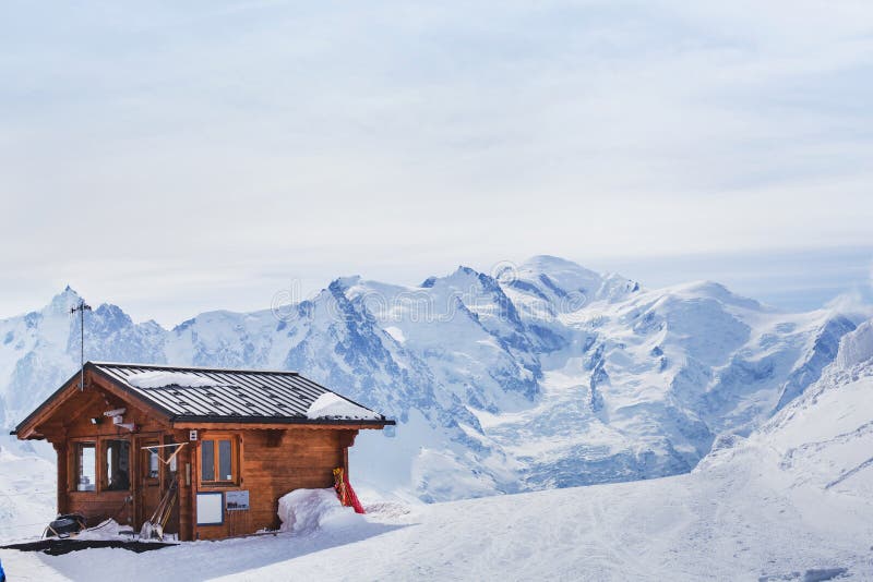 Wooden House in Winter Mountains Stock Photo - Image of alps, lifeguard ...