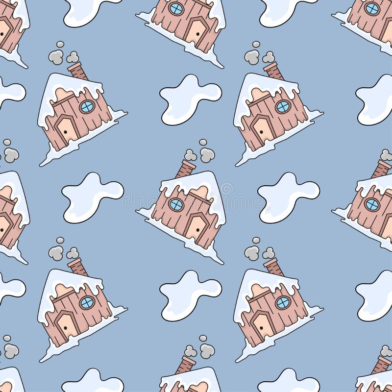 Wooden House in Winter Seamless Background.repeat Pattern Background ...