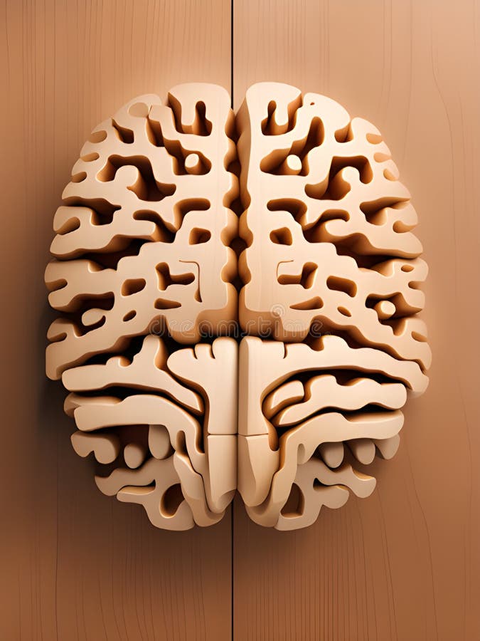 Wooden Human Brain Anatomy. 3d Illustration Stock Illustration ...