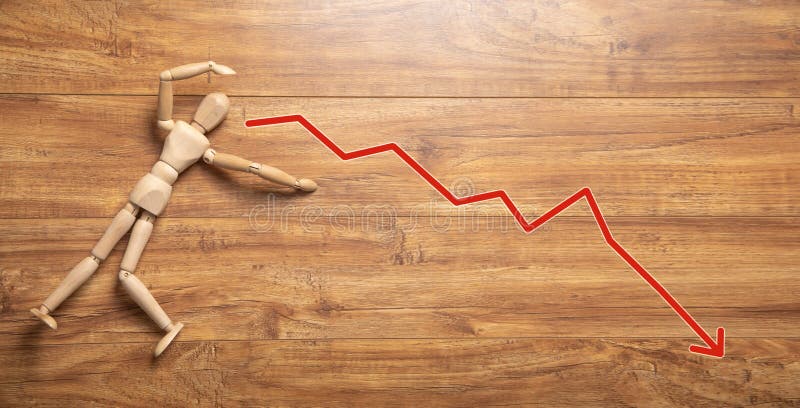 Wooden Human Figure with a Down Arrow Stock Image - Image of marketing ...