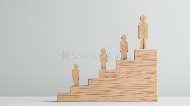 Wooden Human Figures Ascending Steps Representing Progress Stock ...
