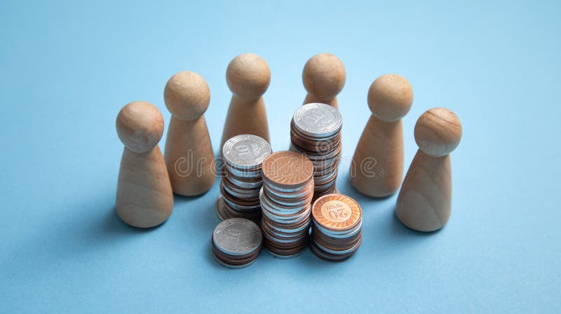 Wooden Human Figures with a Stack of Coins Stock Photo - Image of bank ...