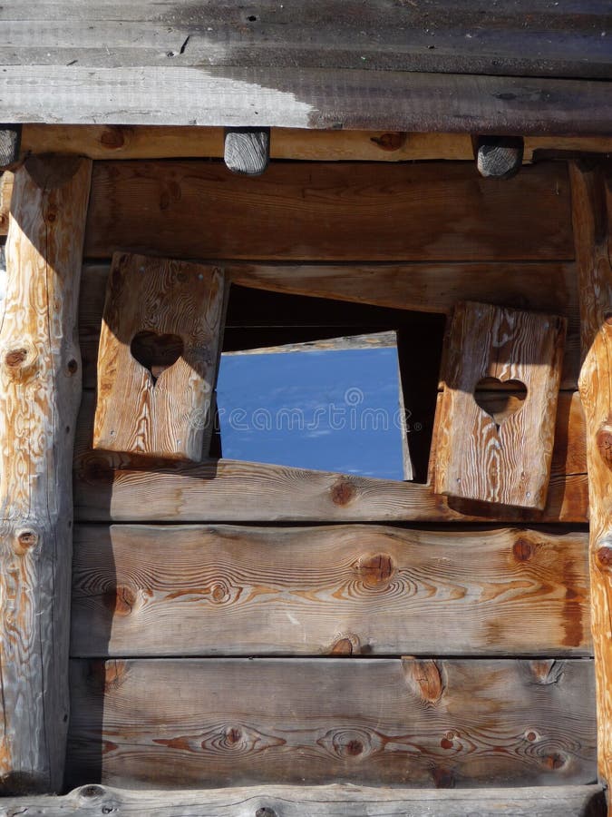 Wooden Hut with Heart Shutter Stock Image - Image of travel, tradition ...