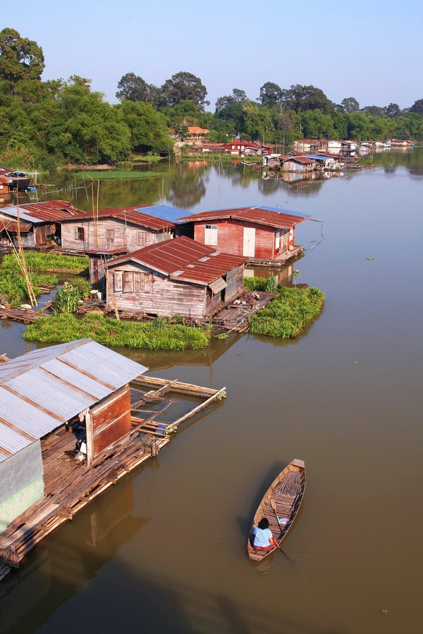 Wooden Hut on River and Boat Stock Photo - Image of countryside ...