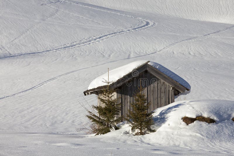 Wooden Hut in Snow, Alps, Austrian Stock Image - Image of mountain ...